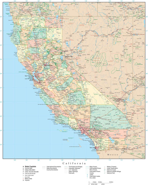 California State Map in Adobe Illustrator Vector Format. Detailed ...