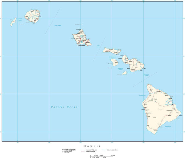 Hawaii map in Adobe Illustrator vector format