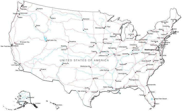 USA Black & White map in Adobe Illustrator Vector Format