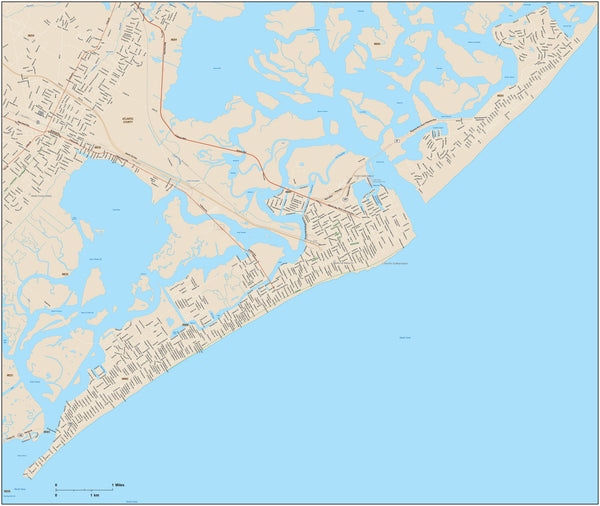 Atlantic City Map with Local Streets in Adobe Illustrator vector format
