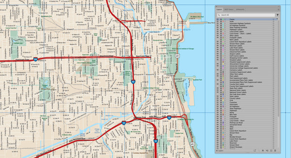 Chicago Map with Local Streets in Adobe Illustrator vector format