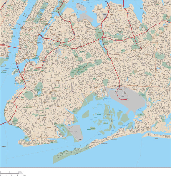 Queens Borough, New York City Map in Adobe Illustrator Vector Format