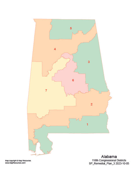Alabama Map with 2022 Congressional Districts