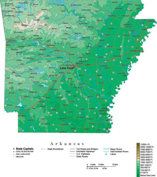 Arkansas Contour Map in Adobe Illustrator Digital Vector Format