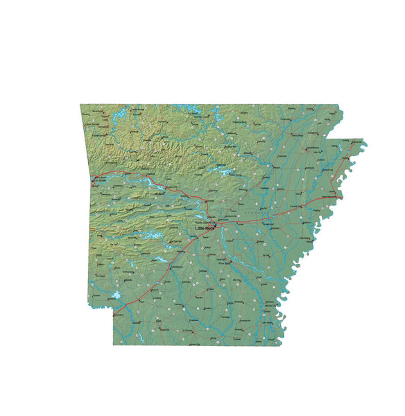 Arkansas Terrain map in Fit Together style with Terrain AR-USA-852105