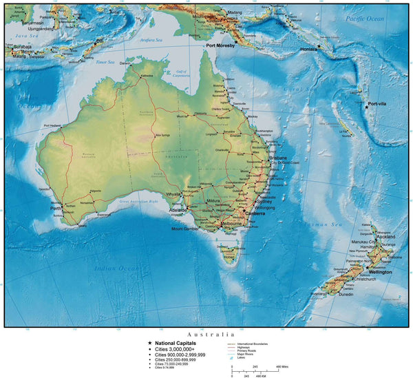 Digital Australia Terrain map in Adobe Illustrator vector format and ...