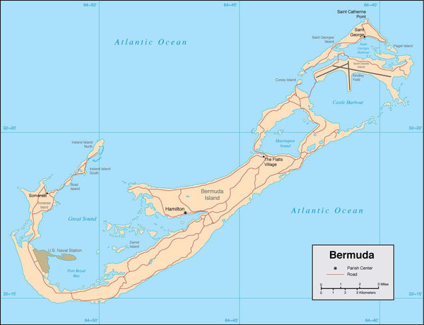 Digital Bermuda map in Adobe Illustrator vector format