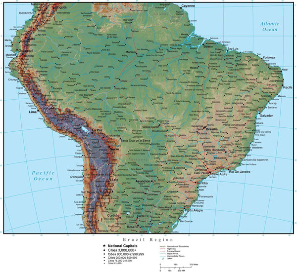 Brazil Region Terrain map in Adobe Illustrator vector format with ...