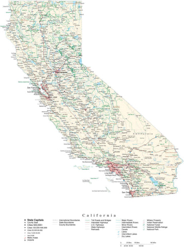 California Detailed Cut-Out Style State Map in Adobe Illustrator Vector ...