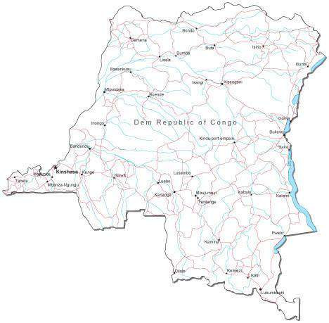 Democratic Republic of Congo Black & White Road map in Adobe ...