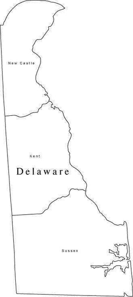 Black & White Delaware Digital Map with Counties