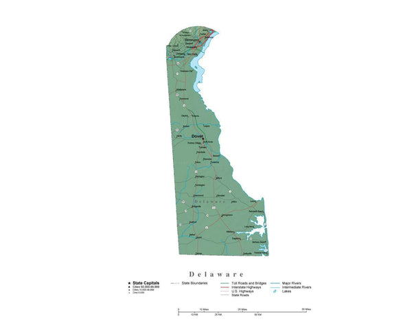 Delaware Illustrator Vector Map with Cities, Roads and Photoshop ...