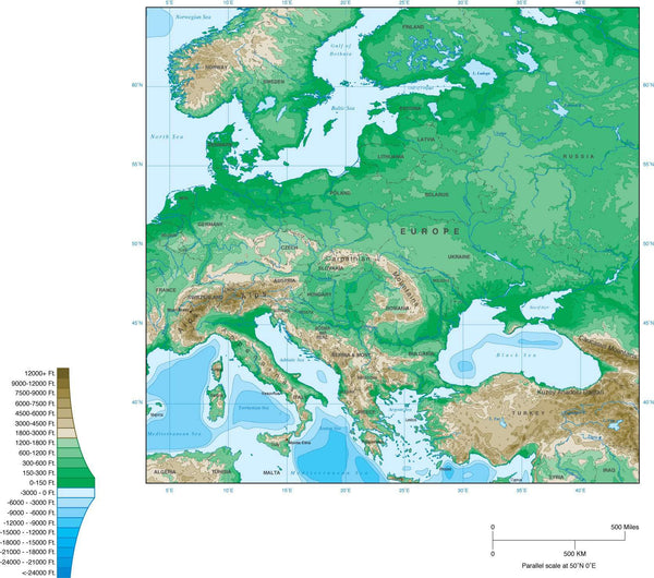 Digital Eastern Europe Contour map in Adobe Illustrator vector format.