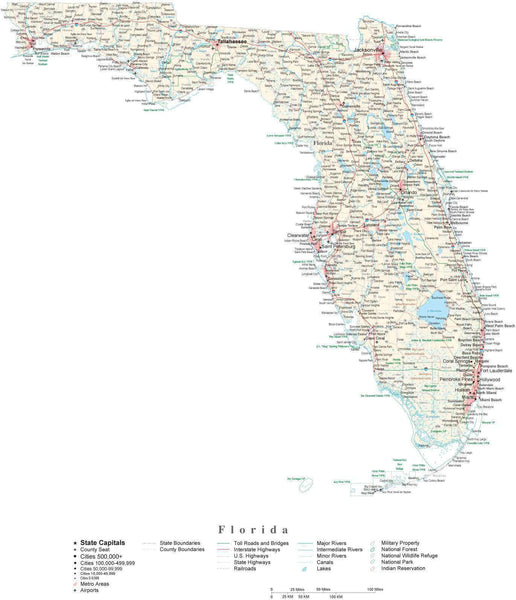 Florida Detailed Cut-Out Style State Map in Adobe Illustrator Vector ...