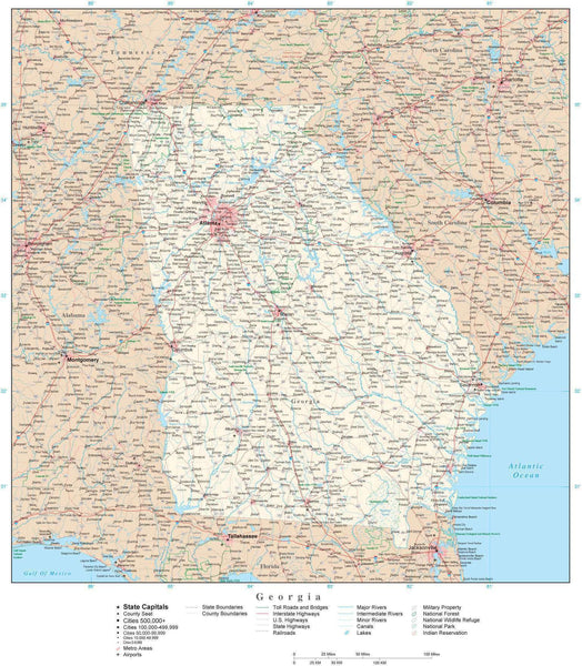 Georgia Detailed Map in Adobe Illustrator vector format. Detailed ...