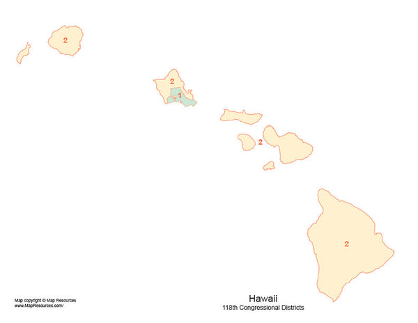 Hawaii Map with 2022 Congressional Districts