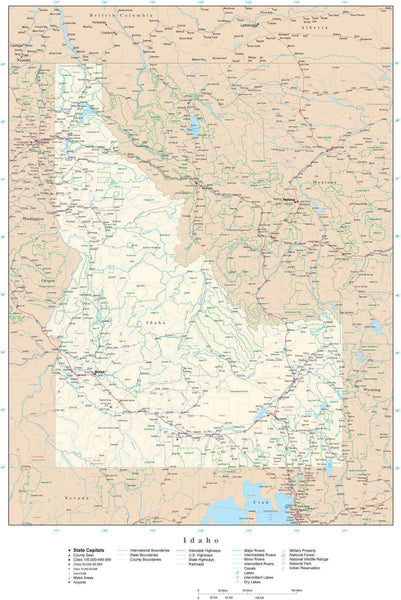 Idaho Detailed Map in Adobe Illustrator vector format. Detailed ...