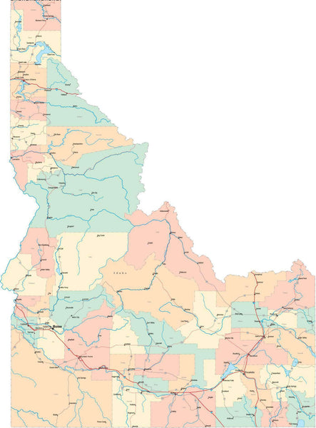 Digital Idaho State Map in Multi-Color Fit-Together Style