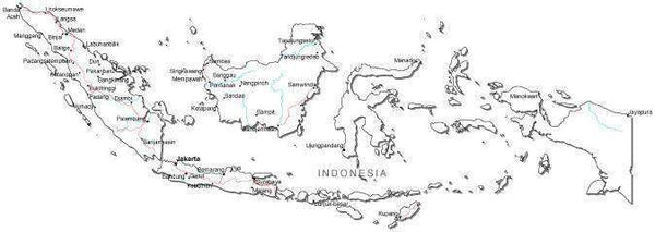 Indonesia Black & White Road map in Adobe Illustrator vector format