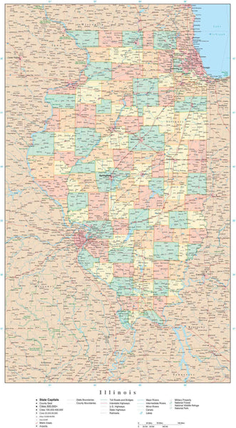 Illinois State Map in Adobe Illustrator Vector Format. Detailed ...