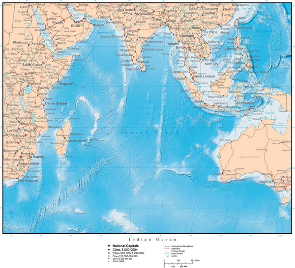 Indian Ocean Terrain map in Adobe Illustrator vector format with ...