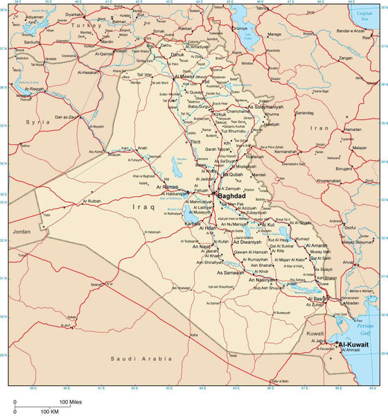 Digital Iraq map in Adobe Illustrator vector format