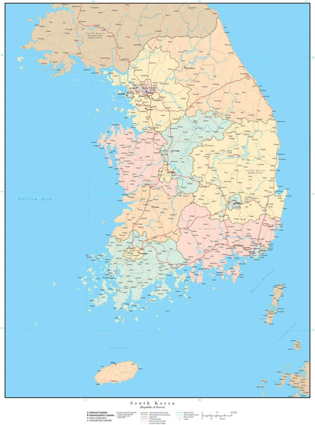 South Korea Map - High Detail with Internal Subdivisions