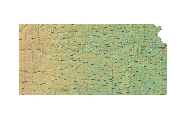 Kansas Terrain map in Fit Together style with Terrain KS-USA-852116