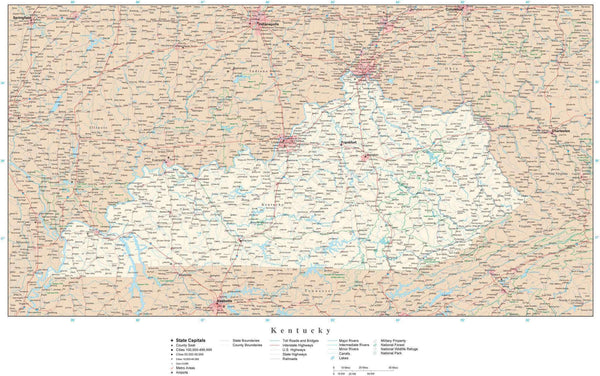 Kentucky Detailed Map in Adobe Illustrator vector format. Detailed ...