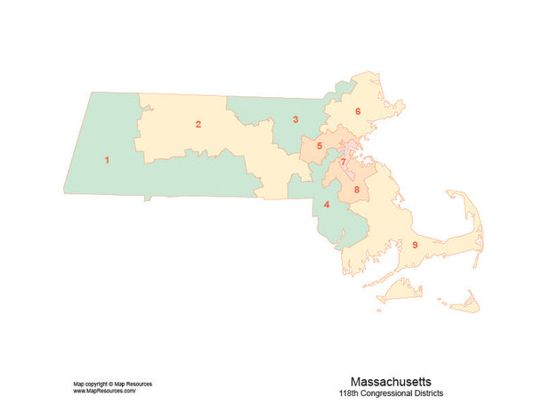 Massachussetts Map with 2022 Congressional Districts