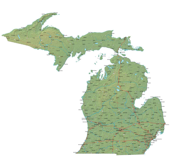 Michigan Terrain map in Fit Together style with Terrain MI-USA-852104