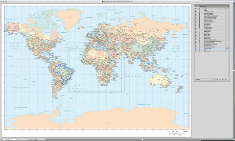 Large Detailed Digital Adobe Illustrator World Map - Miller Projection