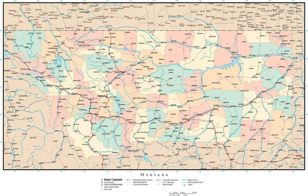 Montana Adobe Illustrator Map with Counties, Cities, County Seats ...