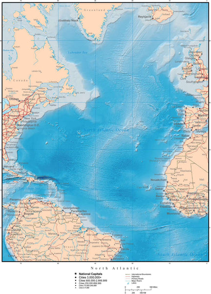 North Atlantic Ocean Terrain map in Adobe Illustrator vector format ...