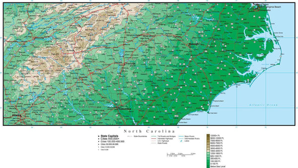 Digital North Carolina Contour map in Adobe Illustrator vector format ...