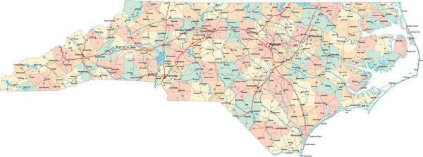 Digital North Carolina State Map in Multi-Color Fit-Together Style to ...