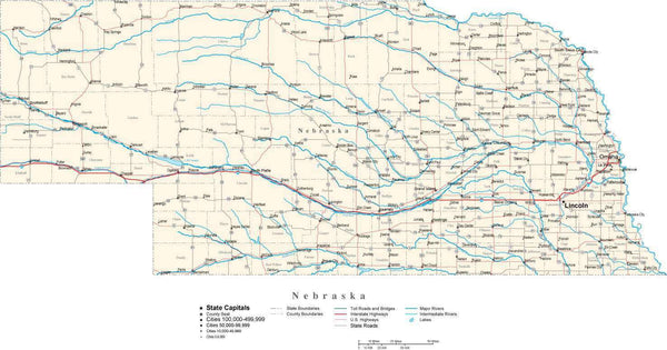 Nebraska State Map in Fit-Together Style to match other states