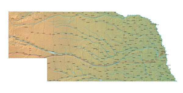 Nebraska Terrain map in Fit Together style with Terrain NE-USA-852098