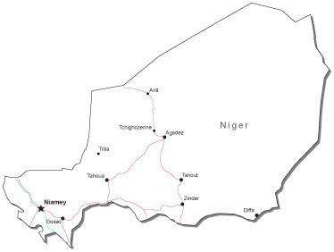 Niger Black & White Road map in Adobe Illustrator Vector Format