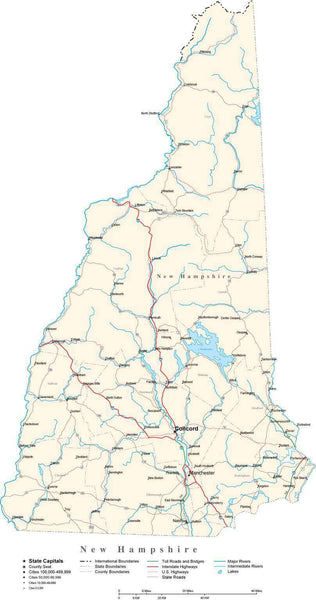 New Hampshire State Map in Fit-Together Style to match other states