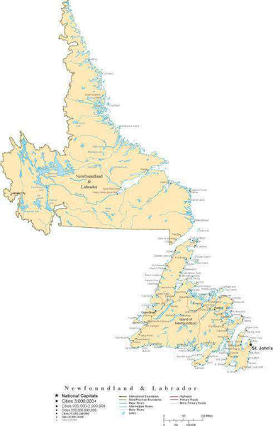Newfoundland & Labrador map in Adobe Illustrator vector format