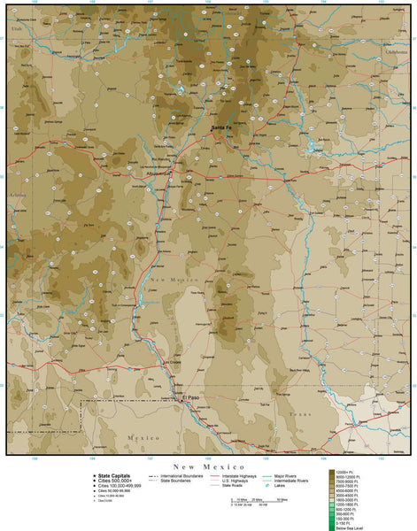 Digital New Mexico Contour map in Adobe Illustrator vector format NM ...