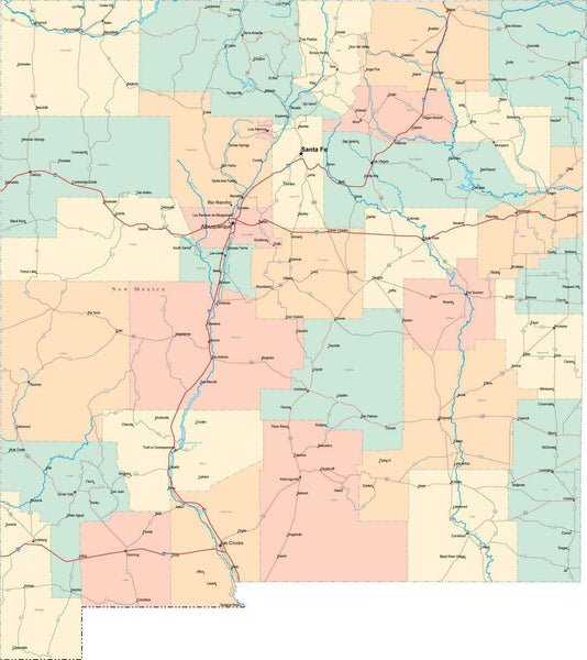 Digital New Mexico State Map in Multi-Color Fit-Together Style to match ...