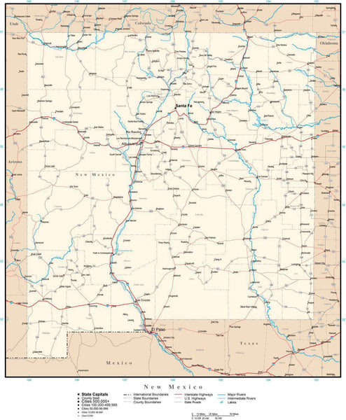 New Mexico map in Adobe Illustrator vector format