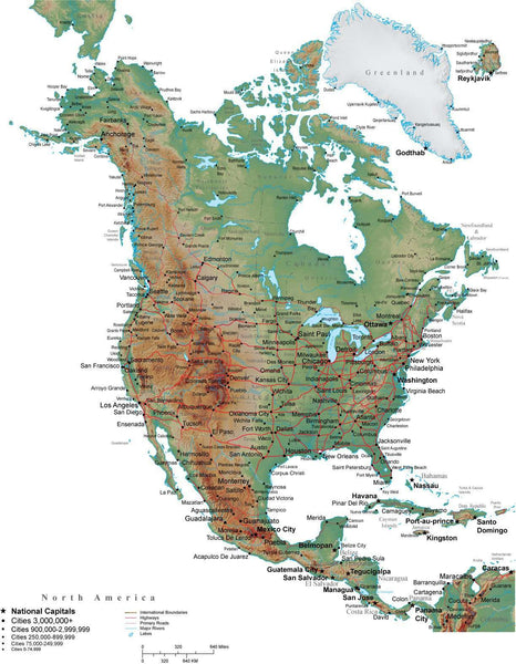North America Terrain map in Adobe Illustrator vector format with ...