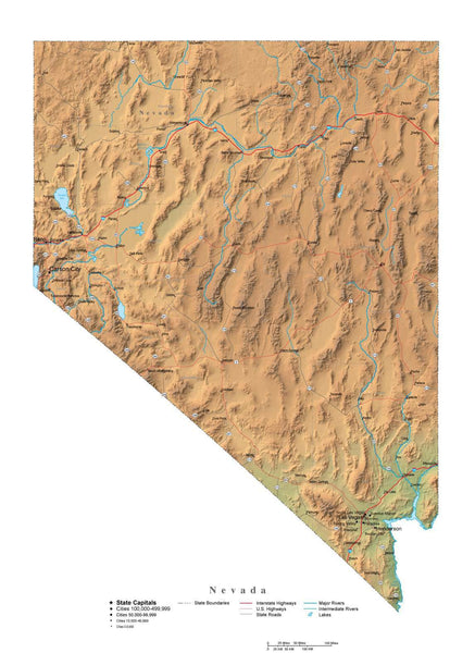 Nevada Illustrator Vector Map with Cities, Roads and Photoshop Terrain ...
