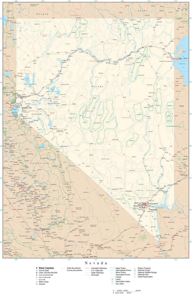 Nevada Detailed Map in Adobe Illustrator vector format. Detailed ...