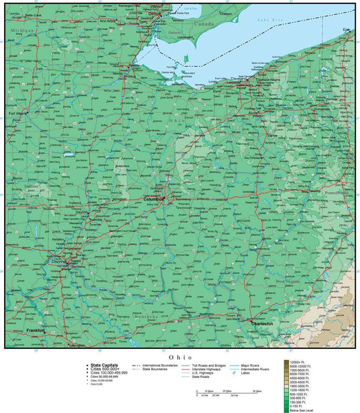 Digital Ohio Contour map in Adobe Illustrator vector format OH-USA-212173