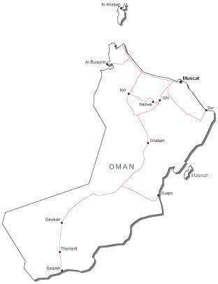 Oman Black & White Road map in Adobe Illustrator vector format