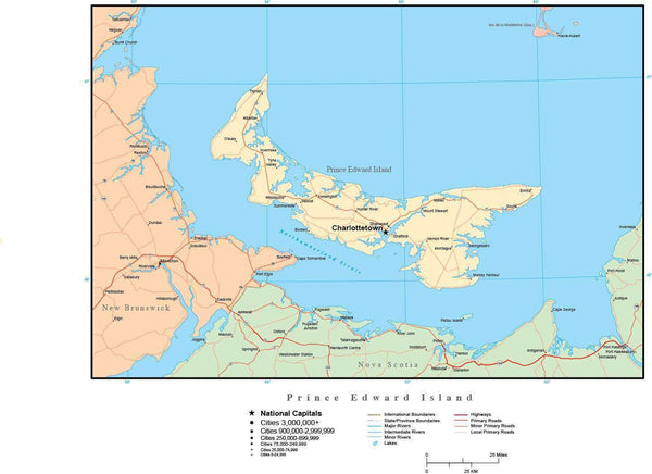 Prince Edward Island Area Map in Adobe Illustrator Vector Format